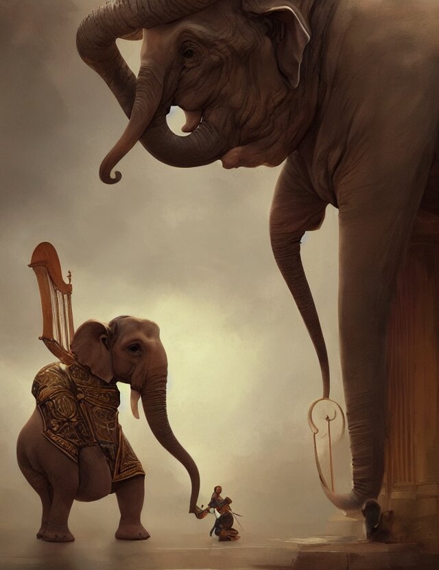 Lexica - Painting of humanoid elephant wearing medieval bard clothes ...