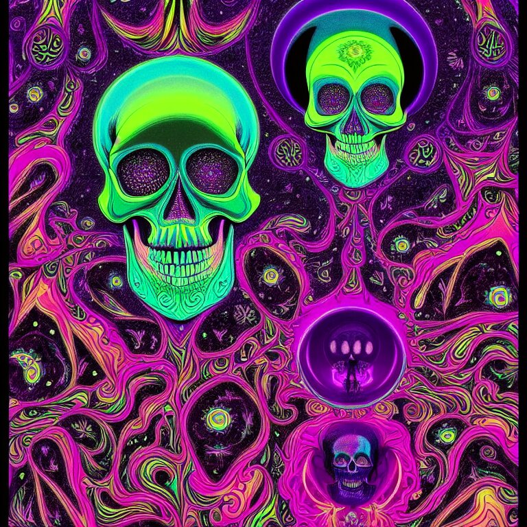 psychedelic skull infinite fractal worlds bright neon colors hig... - Arthub.ai
