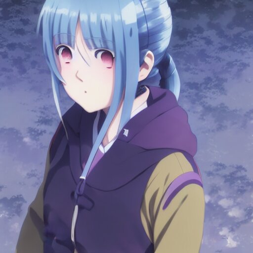 Lexica - Cute anime shima rin shimarin yuru camp dark - blue hair bun ...