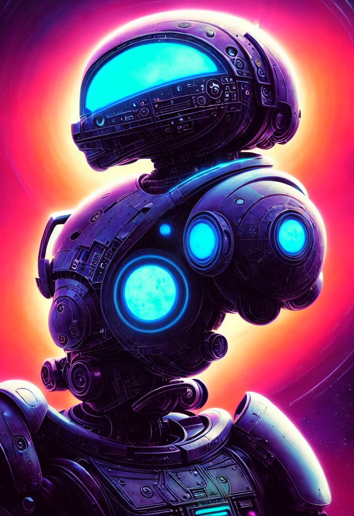 cinematic portrait of cute robot, faded colors, exotic alien fea ...