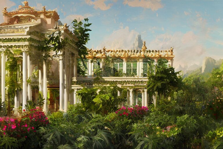 Lexica - Weed greenhouse, rococo style, greek architecture, green ...