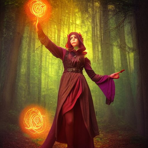 female mage is casting a magic spell, fantasy, D&D, HDR, digital ...