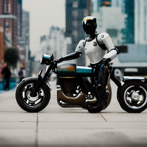 Lexica - Film still of 'Robot Future 2050'. Motorcycle chase scene. Sigma 85mm f/1.4