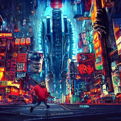 Lexica - Giant with bitcoin head chasing people scared in cyberpunk ...