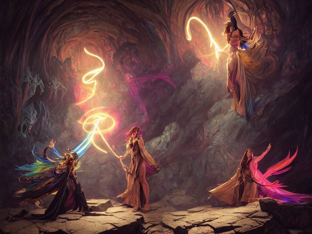 Lexica - Painting of powerful stylish sorcerer and a cleric banishing ...
