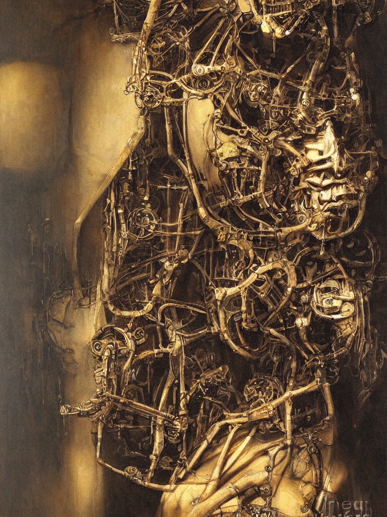 Lexica - Beautiful oil clean painting biomechanical portrait of man ...