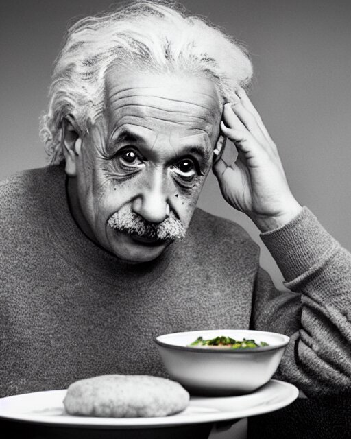 Lexica - A photo of Albert Einstein eating from a plate of Idli ...