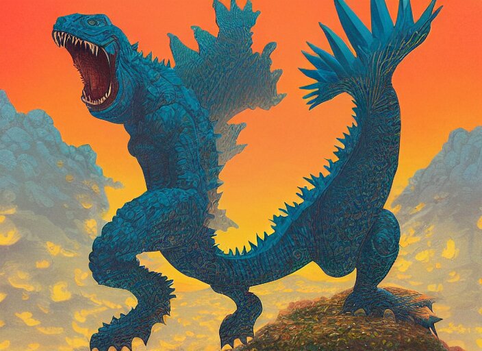 Lexica - Godzilla posing for a school picture, religious painting ...