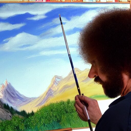 Lexica - A closeup photorealistic photograph of bob ross working on a ...
