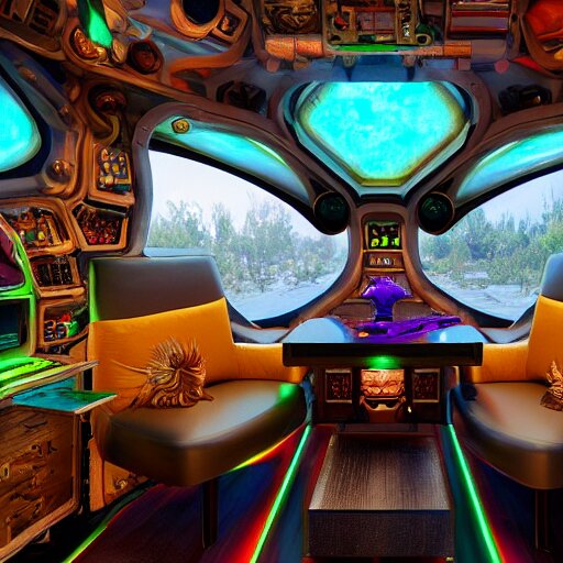 Lexica - Futuristic cyberpunk airstream treehouse with tiki accents ...