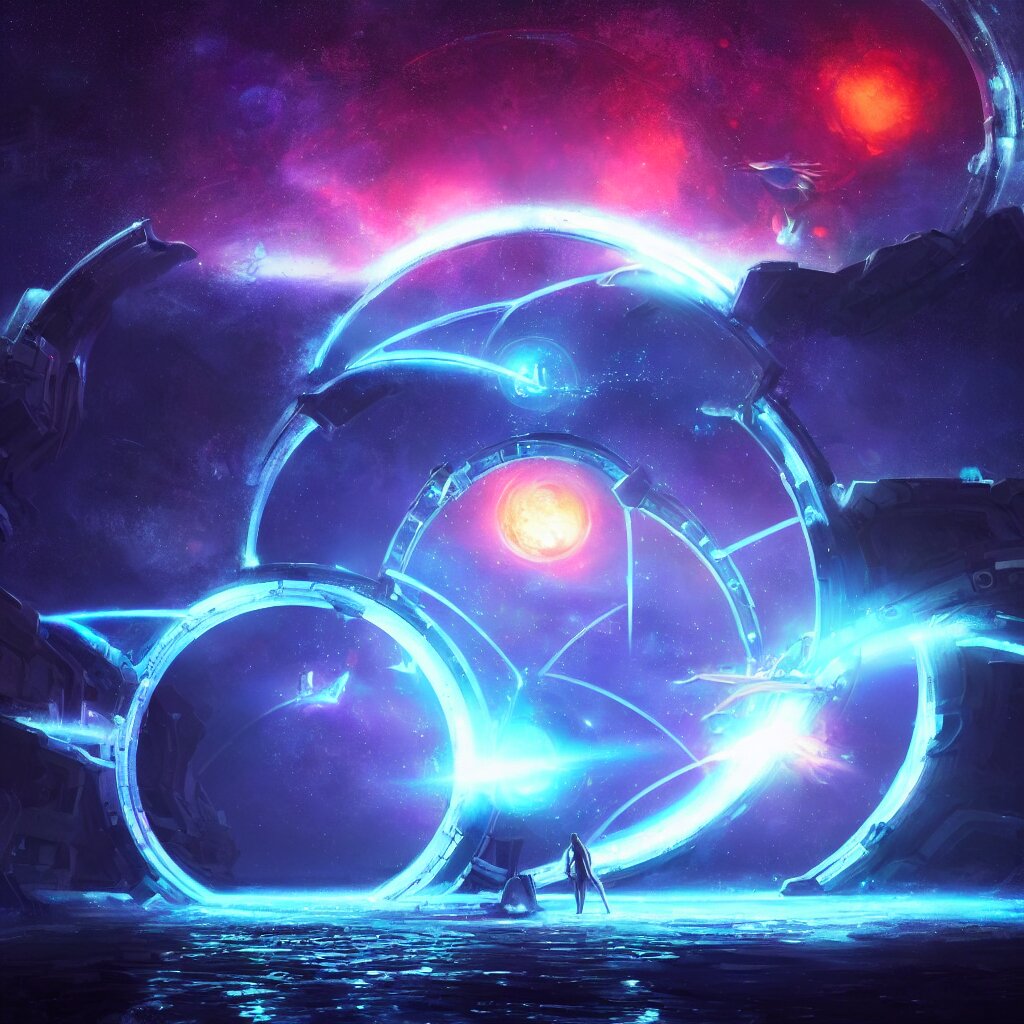 Lexica - Space scene fantasy portal round gate, star sky neon portal ...