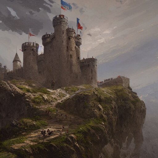 Lexica - Large medieval castle on top of a mountain, artstation, jakub ...