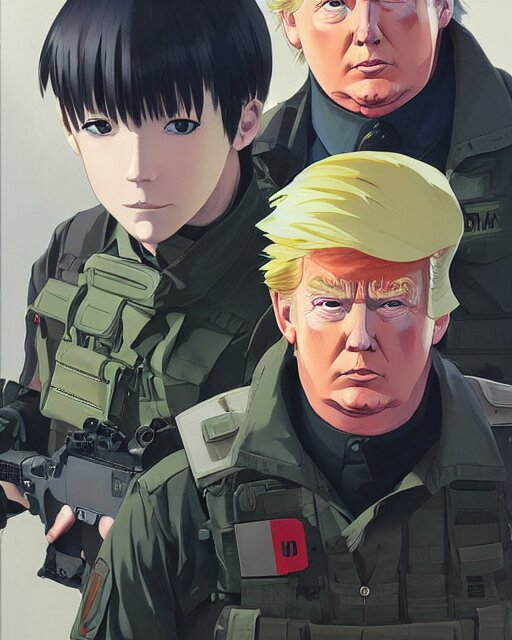 Lexica - Donald trump wearing tactical gear, very anime, fine - face ...