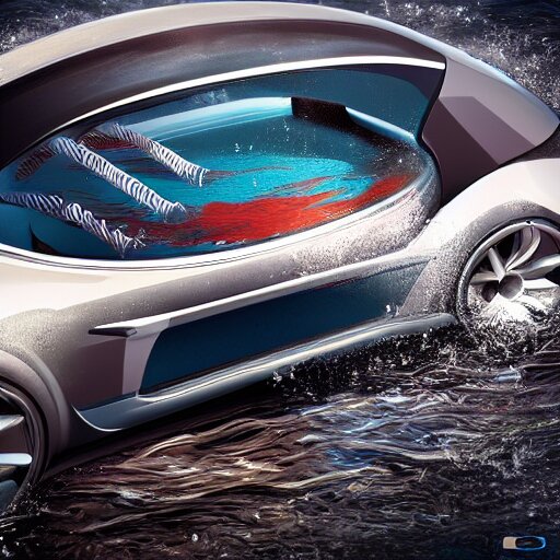 swimming car, underwater car, concept design, 8k, digital art - Arthub.ai