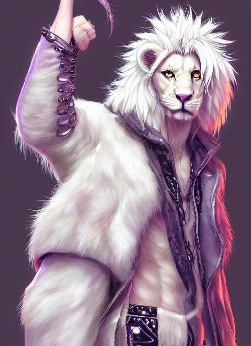 Lexica - Award winning beautiful portrait commission of a male furry anthro albino lion fursona ...