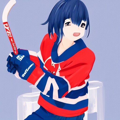 Lexica - Cute anime girl ice hockey player, habs jersey, blue white and ...