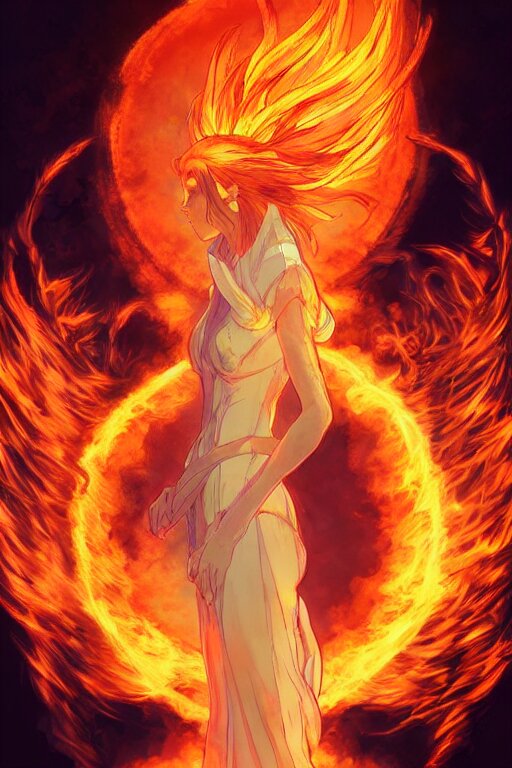 Lexica - A beautiful render of a beautiful female fire sprite, flames ...
