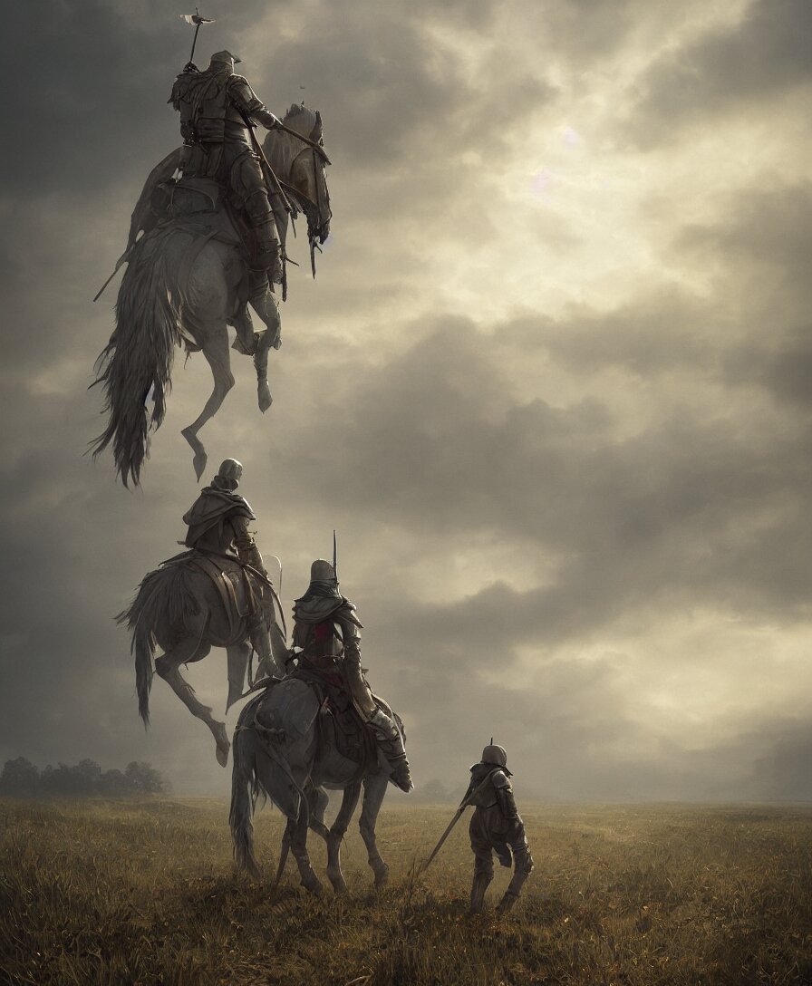 Lexica - Hyper realistic lonely knight walking on a long dirt road ...