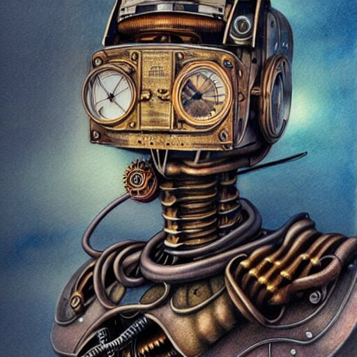 Lexica - Hyper realistic pencil drawing of a steampunk robot , water ...