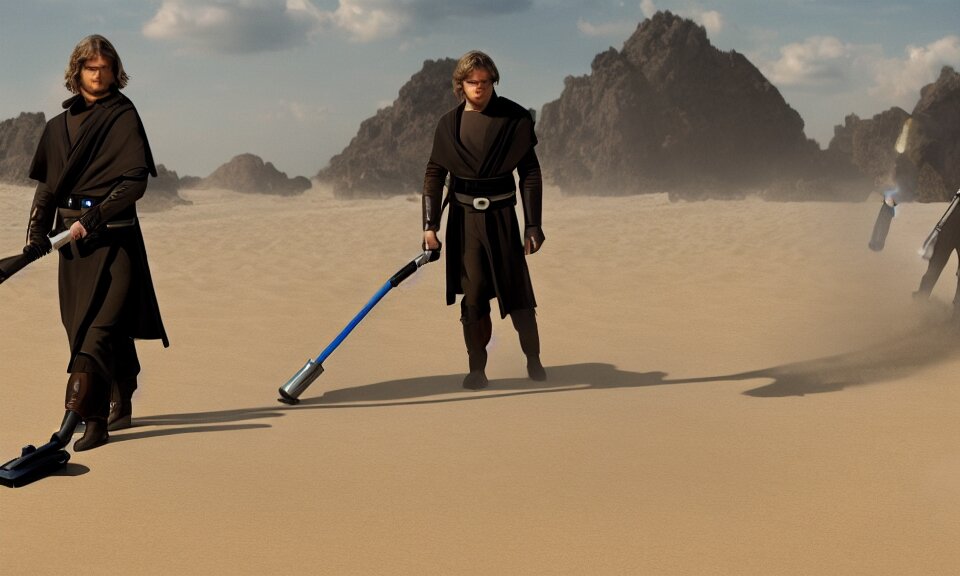 Lexica - Anakin skywalker vacuuming the beach to remove sand, 4 k, film ...