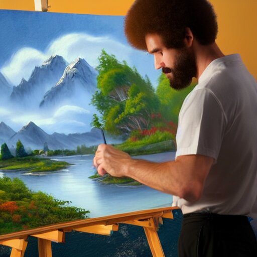 Lexica - A closeup photorealistic photograph of bob ross working on a ...