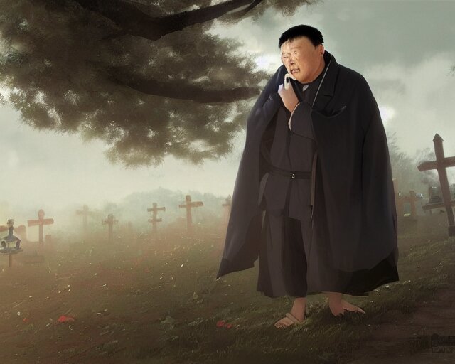 Lexica - A 50 year old brunnete chinese man Standing at a funeral in a ...