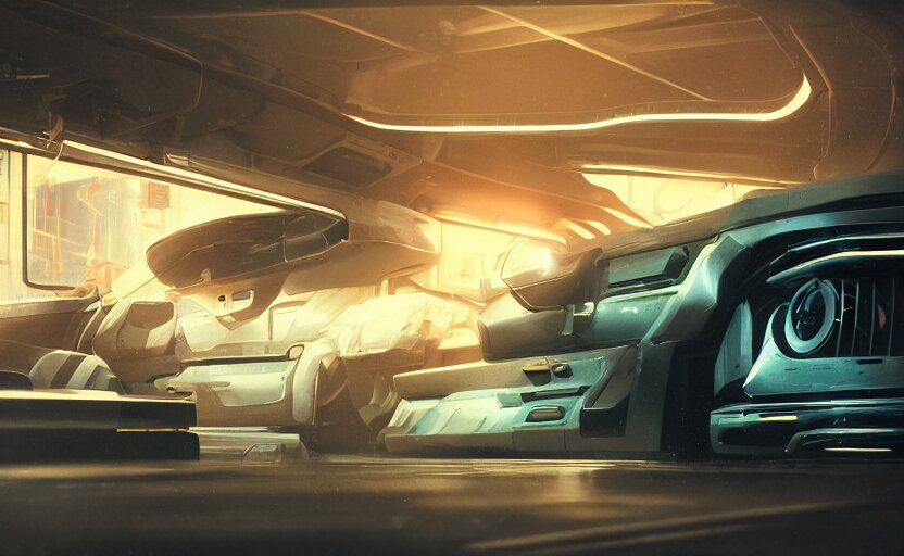 Lexica - Close up interior shot of a mustang car, full car profile shot ...