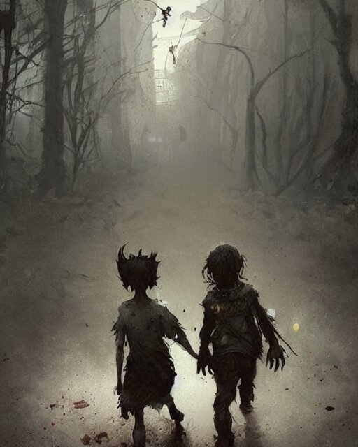 Lexica - A child zombie walking toward a scared teenager that fell on ...