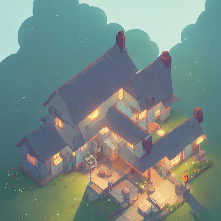 Lexica - Isometric view, a lovely cottage, plain background, cory ...