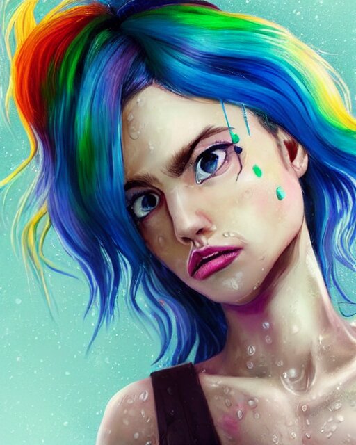 Lexica - Full body portrait of an attractive woman with rainbow hair ...