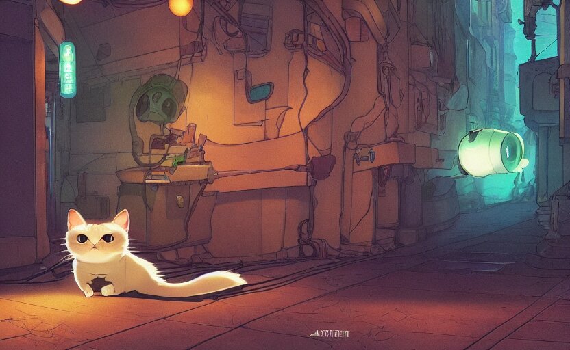 Lexica - An alien cat sleeping in a alleyway in a space opera utopian ...