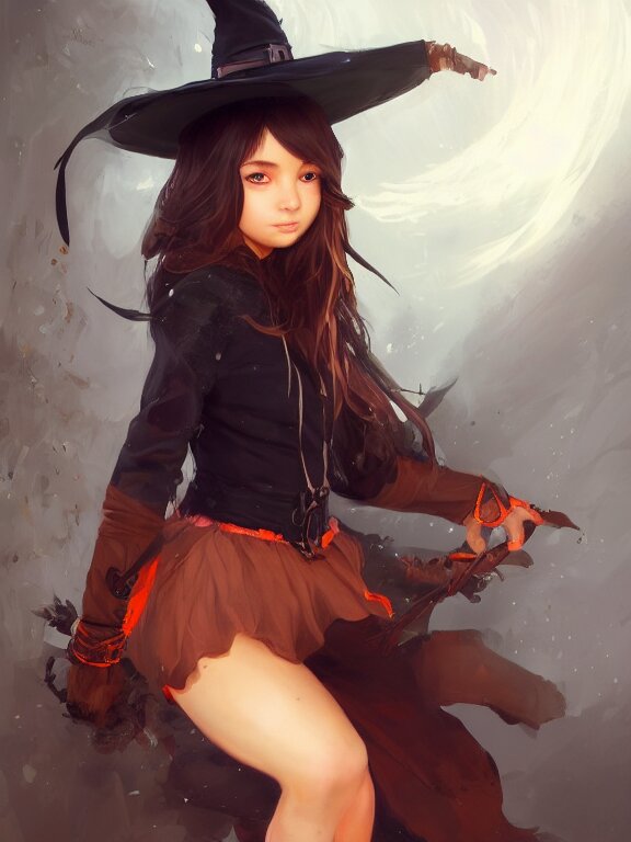Full shot of a cute mischievous young witch about to get up to s... - Arthub.ai