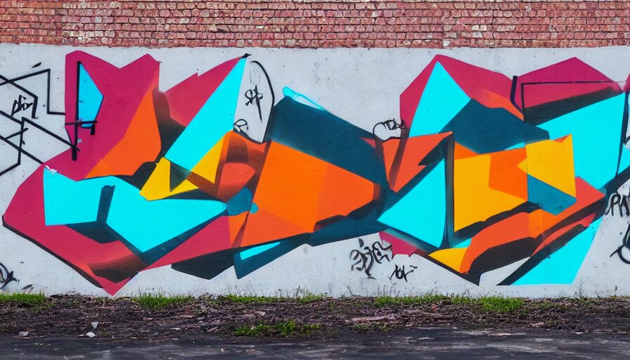 Lexica - Stray dog sleeping under graffiti 3 d street art depicting ...
