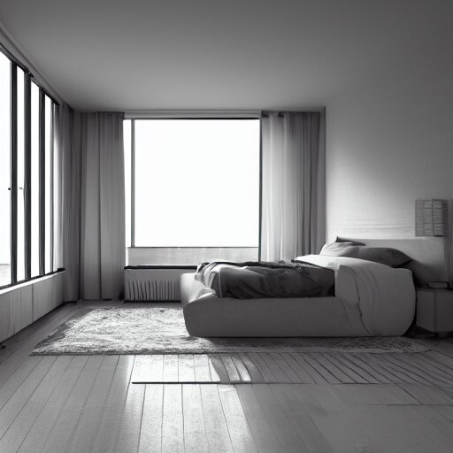 brutalist bedroom, big windows, minimalist architecture, minimal ...