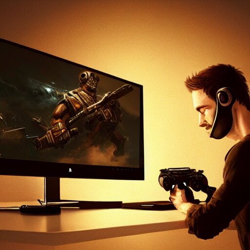 Lexica - Realistic man using pc in gaming room, artstation trends, sci ...