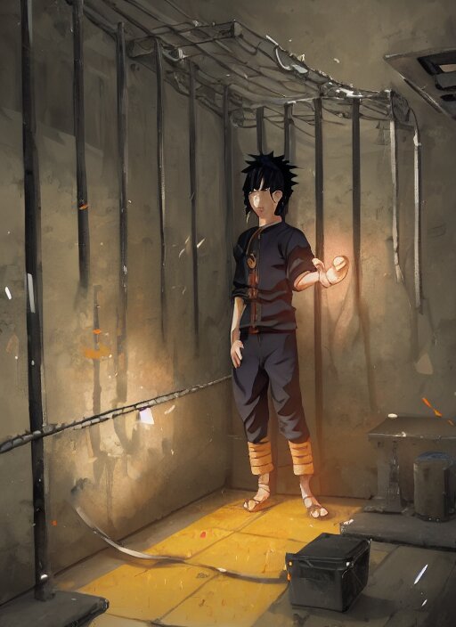 Lexica - Highly detailed prison cell with naruto uzumaki with black ...