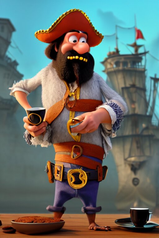 Lexica - Portrait of the pirate blackbeard holding a cup of coffee ...