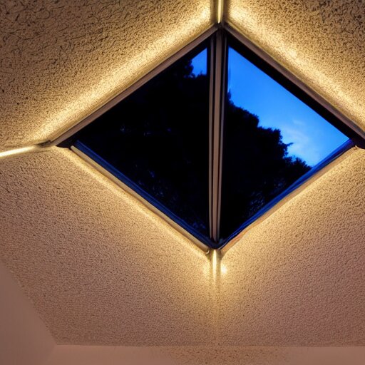 Lexica - Looking up at roof skylight with led strip light surround ...