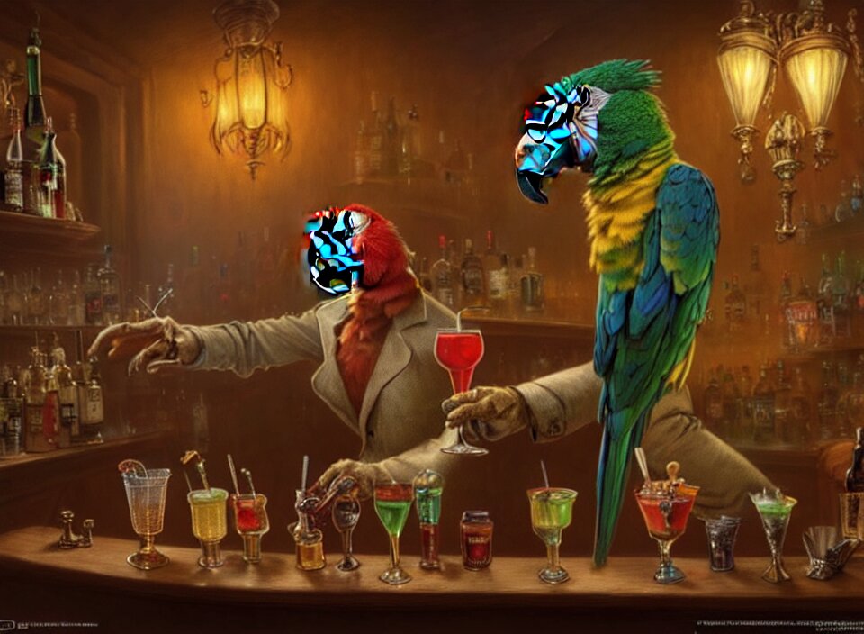 Lexica - Parrot anthro as dapper bartender, dimly-lit cozy tavern ...