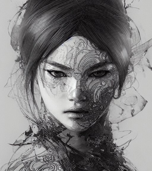 Lexica - Portrait of anime woman, pen and ink, intricate line drawings ...