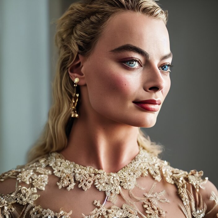 Lexica - Portrait of Margot Robbie with larger bust wearing Kebaya ...