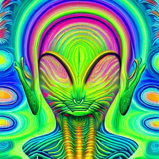 a digital painting close shot of an alien pondering into your so ...