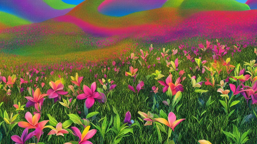 Lexica - Digital illustration of a field of multi - colored megaflora ...
