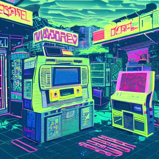Lexica - A painting of an abandoned video game system, vaporwave arcade ...