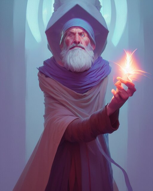 highly detailed vfx portrait of an old mage casting a light spel ...