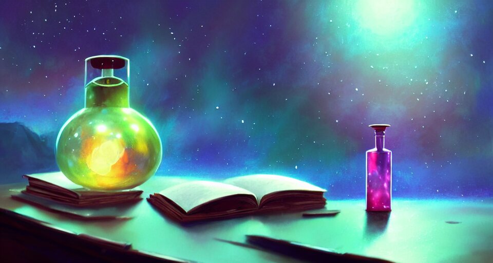 Lexica - Arcane style, one single colorful potion in a round bottle ...