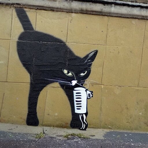 Lexica - Street art of an alcoholic cat who drink wine, by banksy