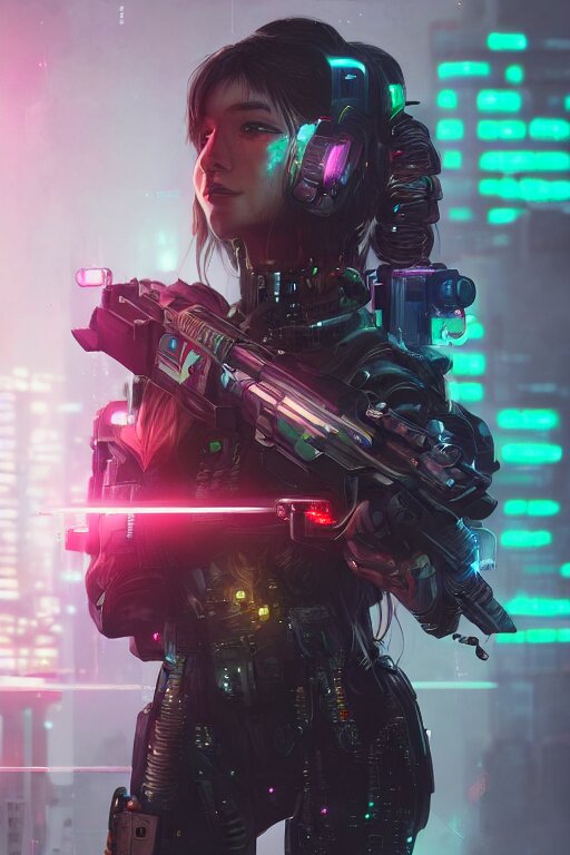 Lexica - Beautiful portrait of a heavily armed cyborg mercenary girl ...