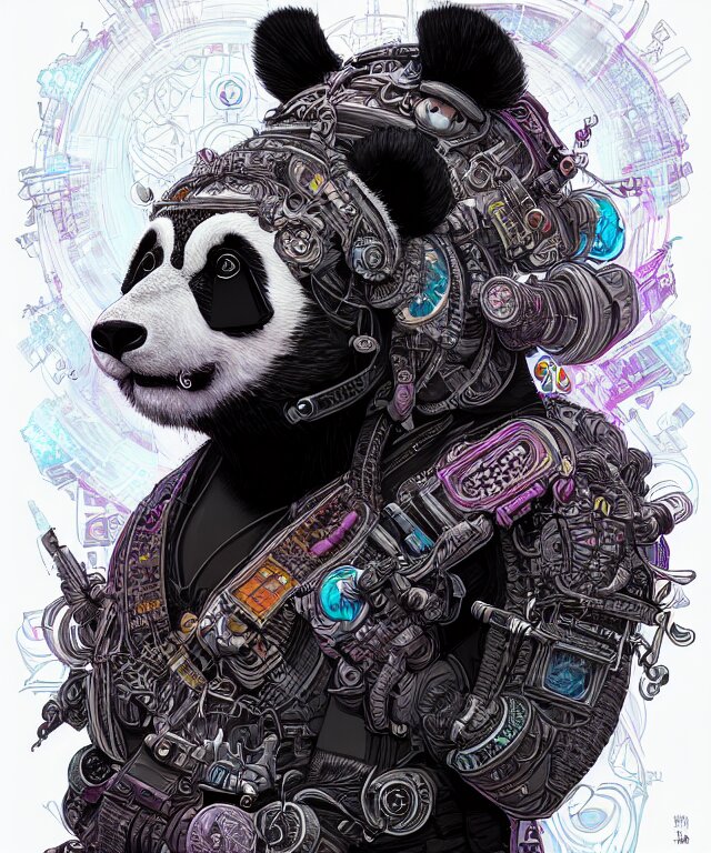 Lexica - A portrait of a cyberpunk panda, mandala, fantasy, intricate ...