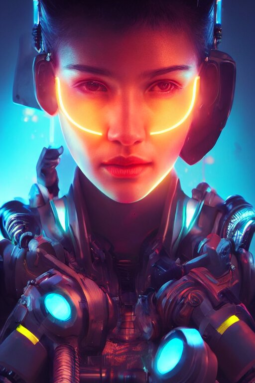 Lexica - Beautiful close - up portrait of a cyborg mercenary girl, art ...